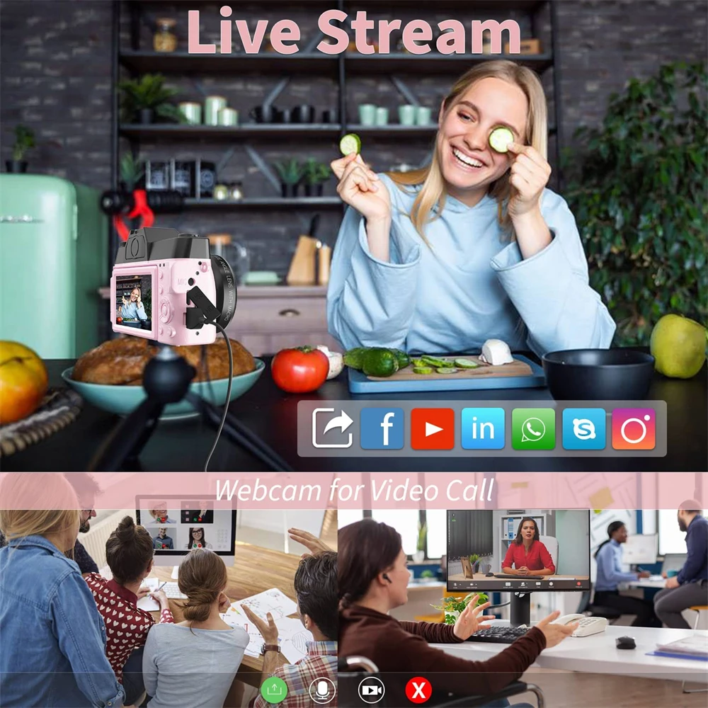 Pink Color Female Camera Digital Camera Flip Screen 4K Vlog Selfie ...