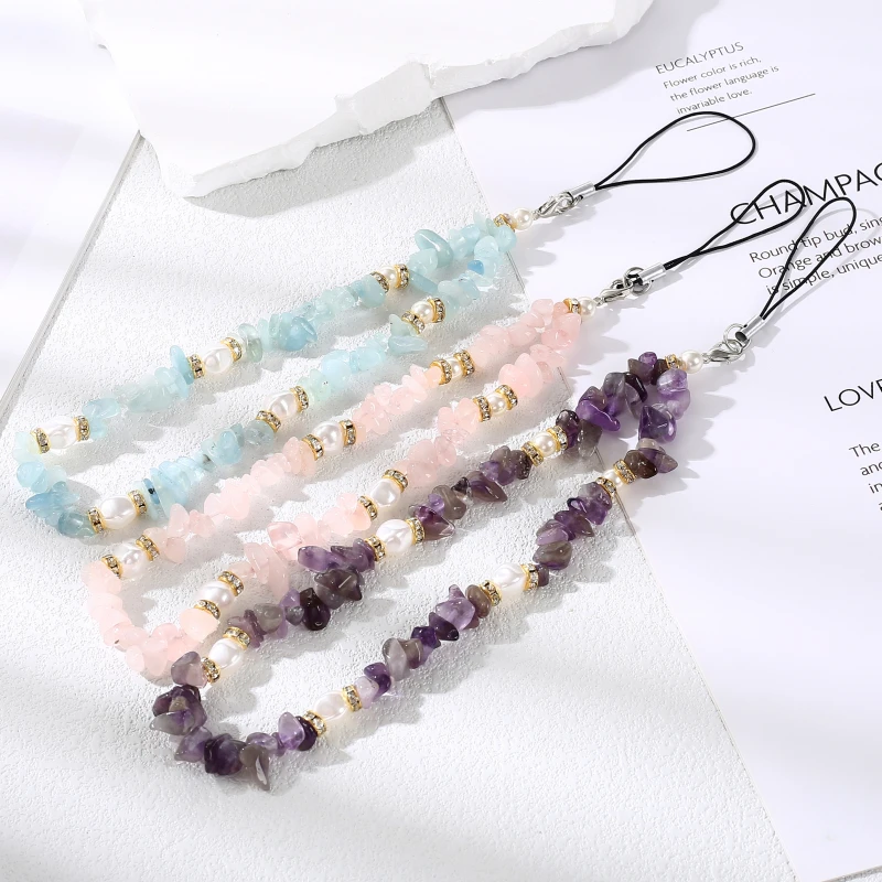 Creative Natural Stone Mobile Phone Chain Colorful Gravel Cellphone ...