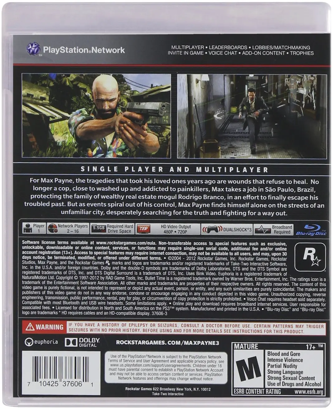 Max Payne 3 PS3 Disk Version Video Game controller Gaming station ...