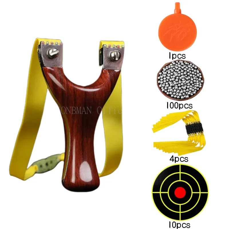 Outdoor Hunting Fast Pressing Wooden Grip Slingshot Flat Rubber Band ...