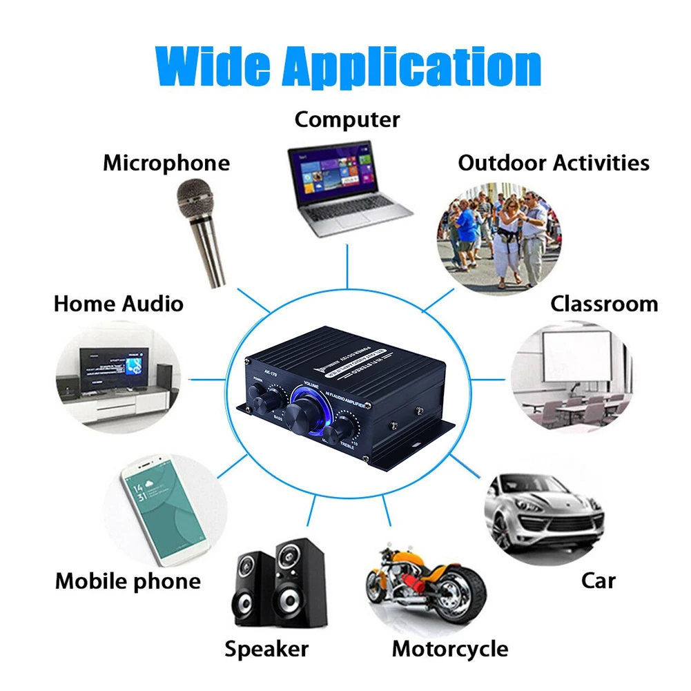 200W+200W Professional Home Amplifiers HiFi Stereo Audio Power ...
