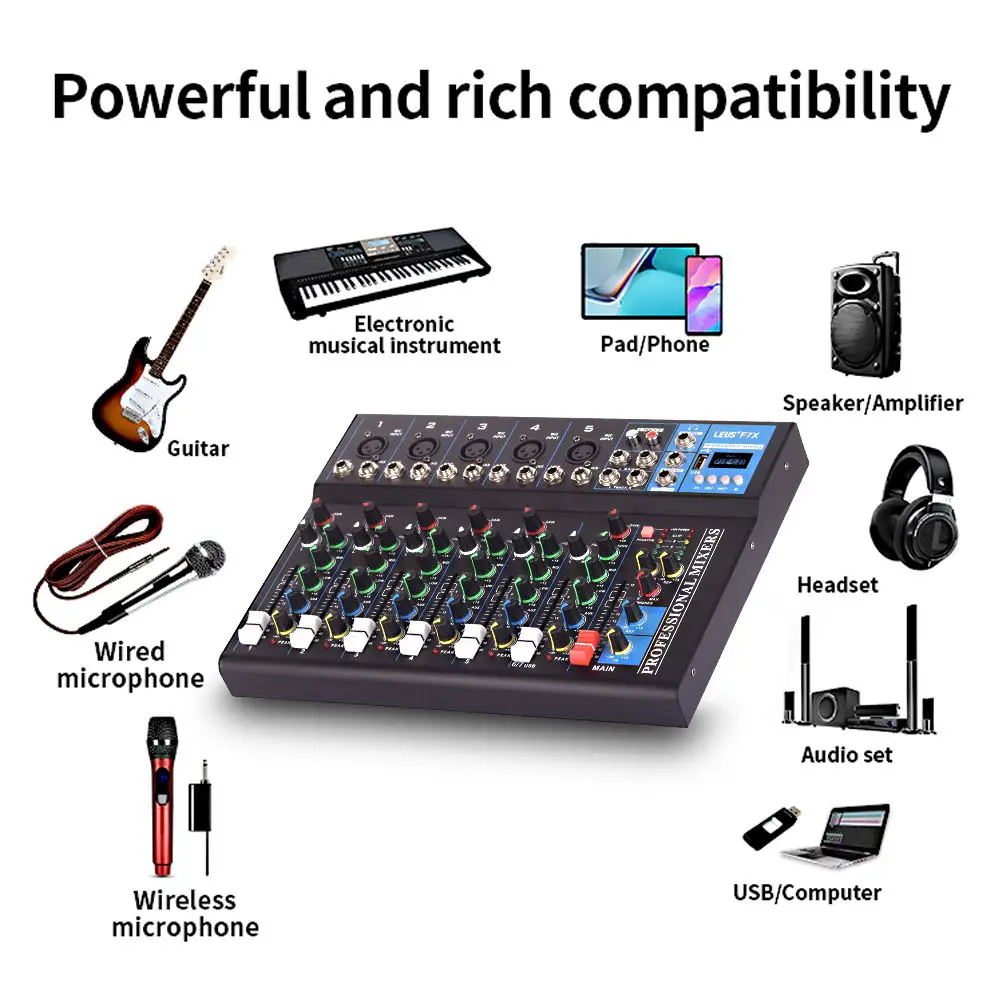 LEUS F7 Mixing Console Audio Interface Bluetooth USB Record PC 48V ...