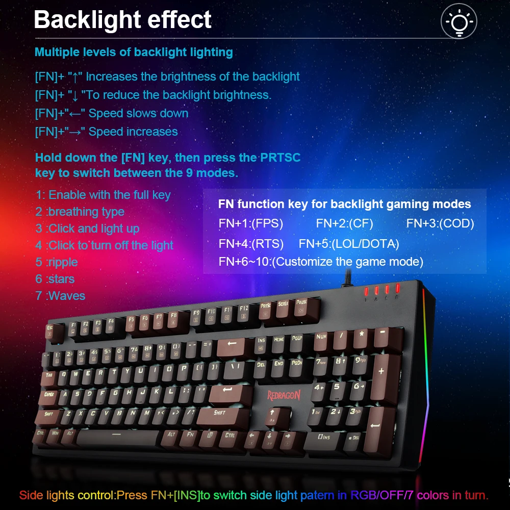 REDRAGON AMSA K592 USB Mechanical Gaming Keyboard Blue Switch Led ...
