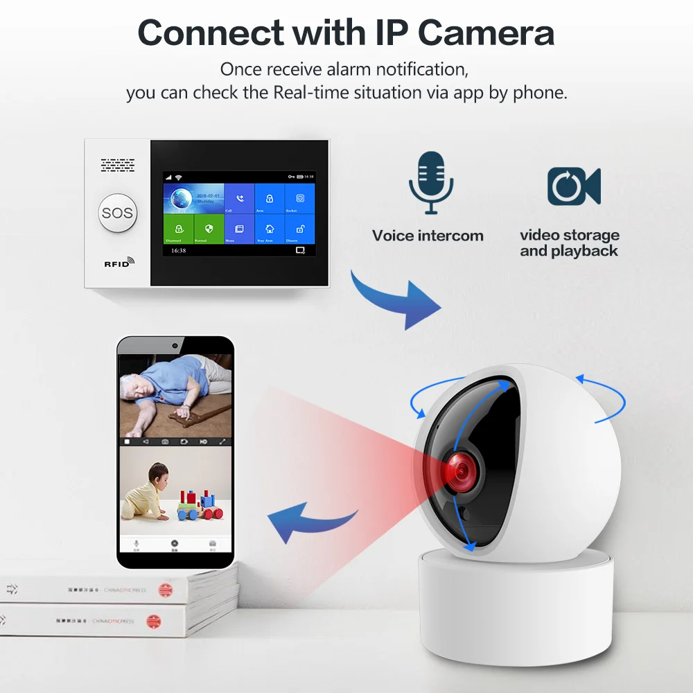 PGST 4.3 inch HD 4G Wifi Alarm System Wireless Touch Screen Tuya Smart ...