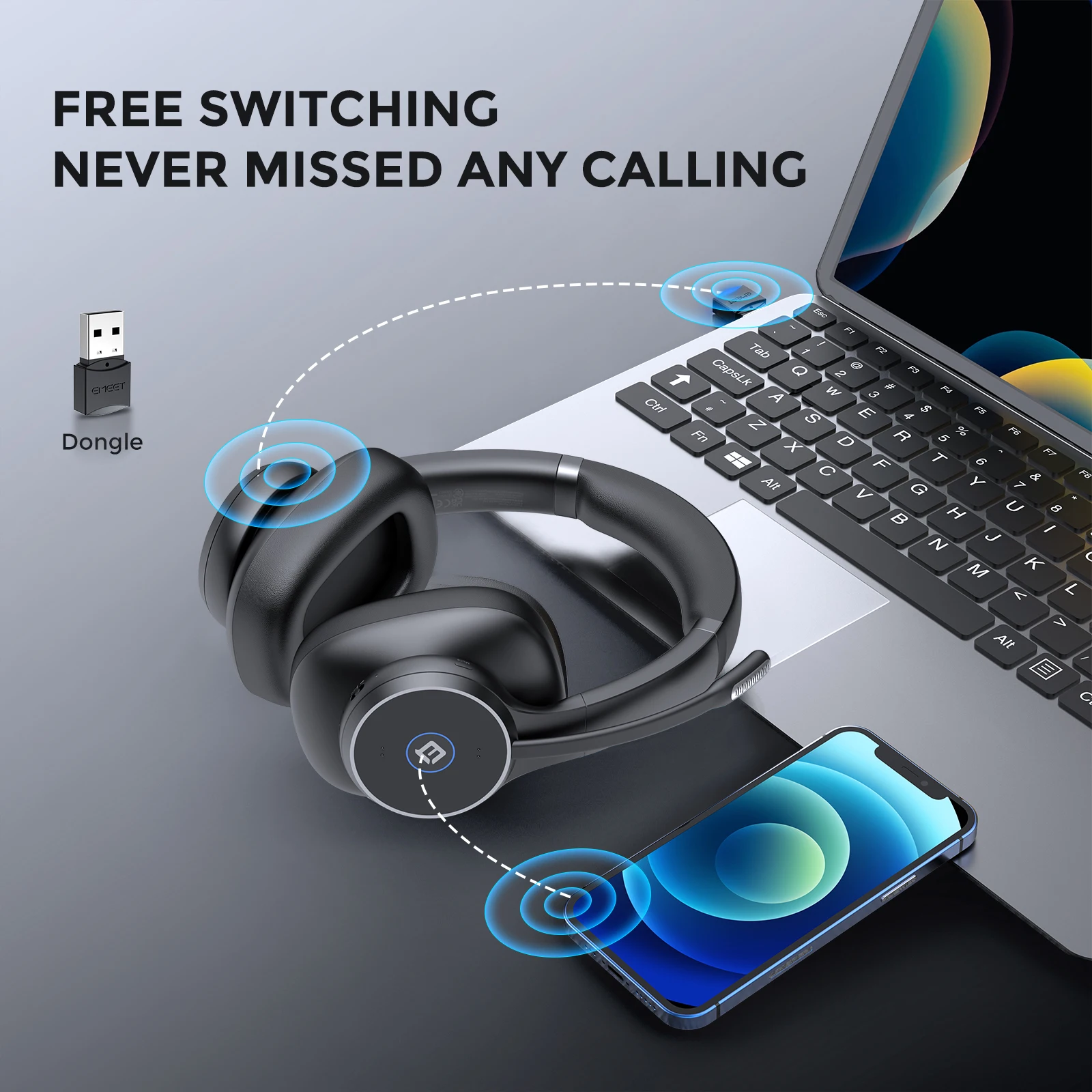Bluetooth Headset with Microphone Professional Wireless EMEET HS150 PC ...