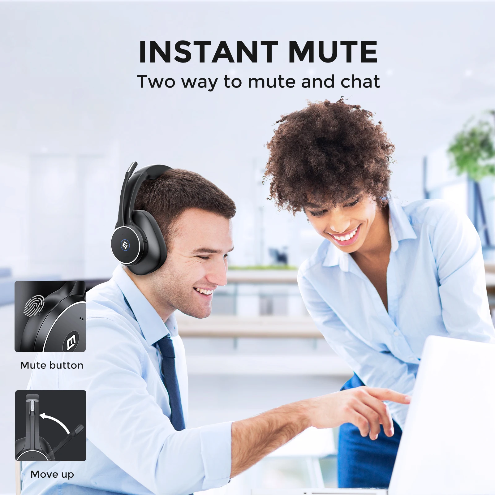 Bluetooth Headset with Microphone Professional Wireless EMEET HS150 PC ...