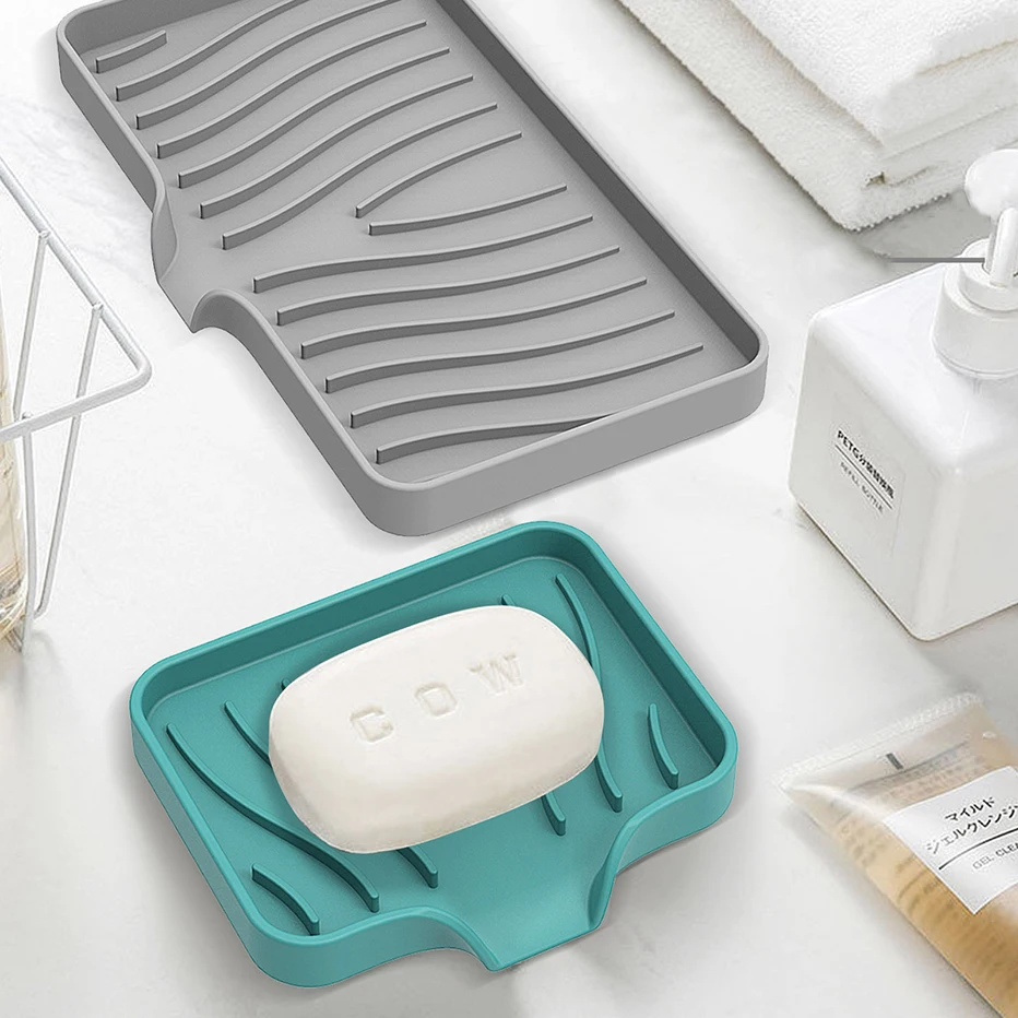 Self Draining Soap Bar Holder Silicone Kitchen Sink Soap Dish Sponge ...