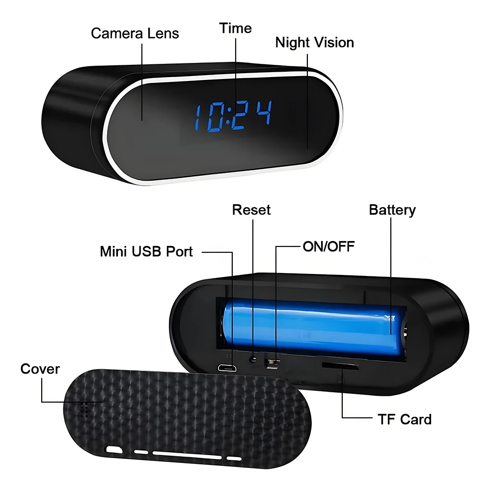 Wireless Mini Clock Camera 1080P HD Supports 2.4G WiFi Mobile ...