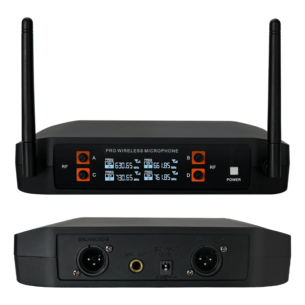 4 Channel UHF Wireless Microphone System 4 Hand-held Dynamic Mic with 4 ...