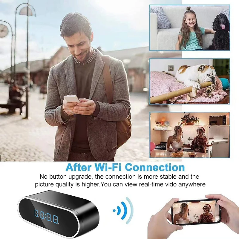 Full HD 1080P Alarm Clock Mini Camera Wireless Wifi Control IR Night ...
