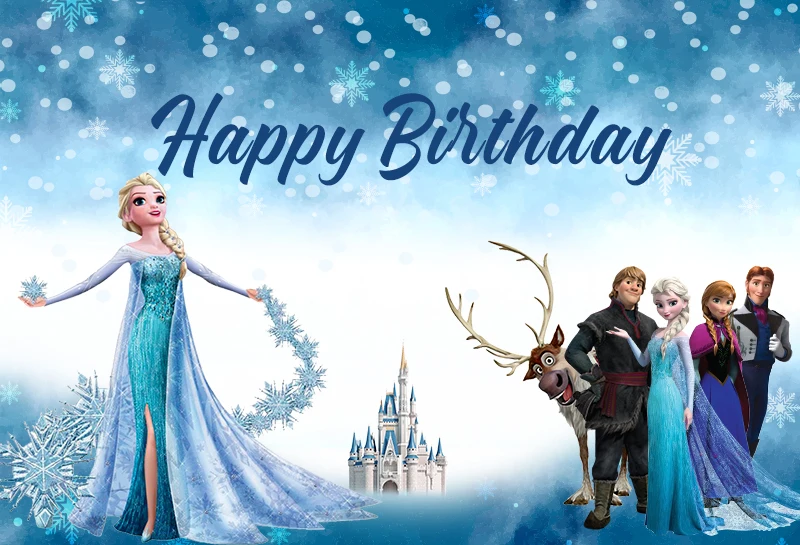 Happy Birthday Backdrop for Girls Winter Frozen Elsa Princess ...