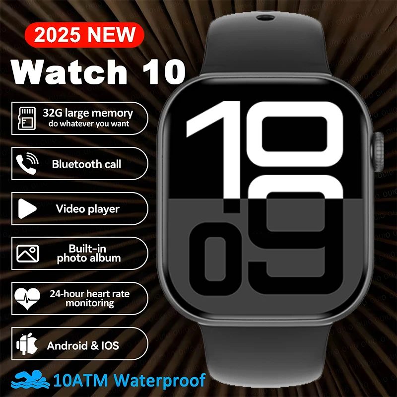 New For Apple Watch 10 Original Smart Watch 16GB Memory Music HD AMOLED ...